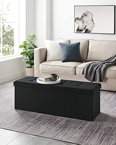 SONGMICS 43 Inches Folding Storage Ottoman Bench, Storage Chest, Foot Rest Stool, Bedroom Bench with Storage, Black ULSF077B01