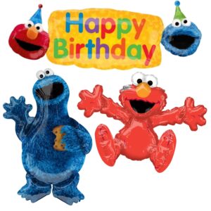 sesame street birthday party balloons - set of 3 balloon decorations featuring cookie monster and elmo for a special kids bday centerpiece decoration theme