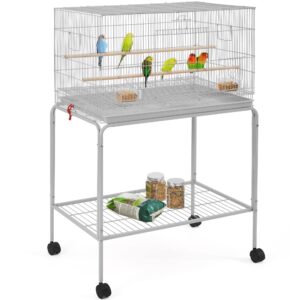 yaheetech 47'' height metal flight bird cage parrot cage for parakeets conures budgies lovebirds with rolling stand