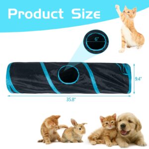 Sheldamy Cat Tunnel, 2-Way Collapsible Play Tunnel, Interactive Toy Maze for Small Animals, Suitable for Kittens, Puppies, Rabbits, Ferrets, Blue & Black