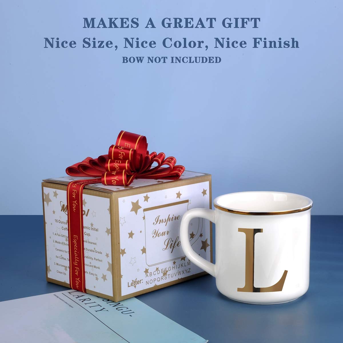 Miicol Micorave Safe Gold Initials 16 oz Large Cup Monogramm Personalized- Gifts Mug with Man and Women's Initials -Gold Letters L