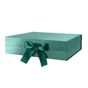 green bean large gift box with lid for present 13x9.7x3.4 inches, green magnetic gift box with ribbon, bridesmaid proposal box, luxury gift box (glossy green)