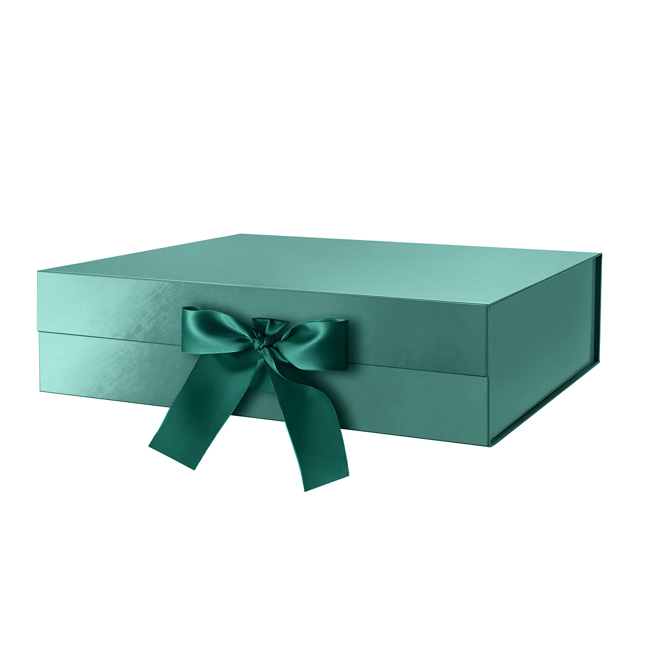 GREEN BEAN Large Gift Box with Lid for Present 13x9.7x3.4 Inches, Green Magnetic Gift Box with Ribbon, Bridesmaid Proposal Box, Luxury Gift Box (Glossy Green)