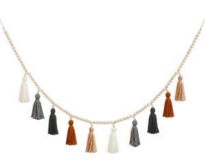 tassel garland with wood bead,boho macrame wall hanging decor for bedroom, nursery, play room, baby shower, girls room decor (white)