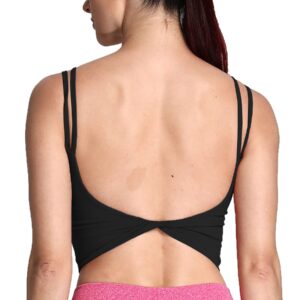 aoxjox women's workout sports bras fitness padded backless yoga crop tank top twist back cami (black, medium)