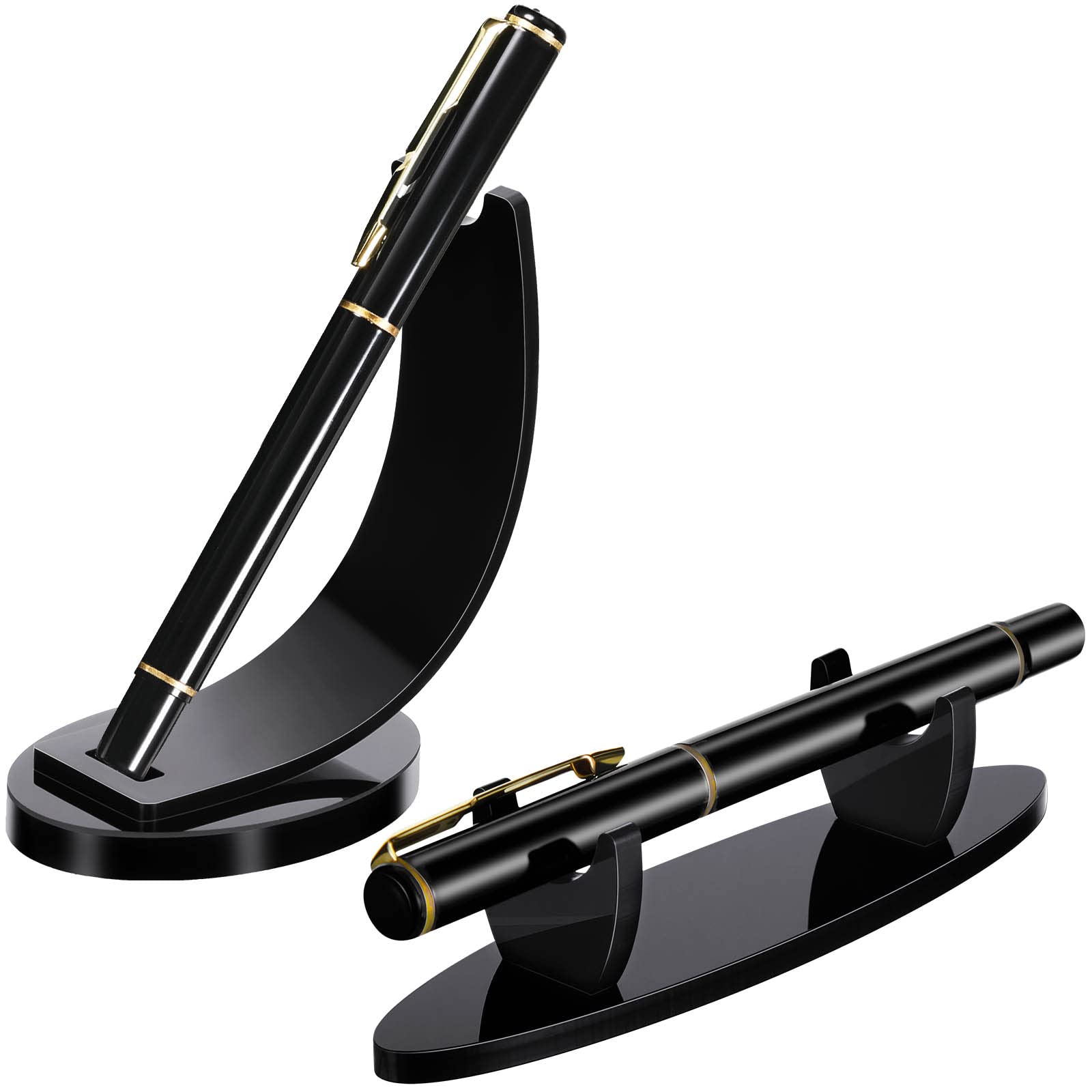 2 Pieces Acrylic Pen Holder Display Stand Pencil Display Holder Fountain Pen Ballpoint Pen Display Rack Desk Pencil Wand Holder Showcase, Paintbrush Drying Rack for Home Office School (Black)