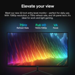 Pixio PX222 22" 75Hz FHD 1080p VA Gaming Monitor with VGA and HDMI Inputs