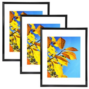 aynoo 11x14 picture frame black set of 3 pack 11x14 picture frames display pictures 6x8 11x14 wall mounting thin border photo frame for wall,black, 3pack