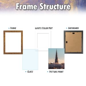 AUEAR, 11x14 Ornate Finish Photo Frame, with White Mat for 8x10 Picture & Real Glass, Color: Bronze