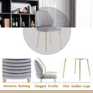 ZHENGHAO Velvet Dining Chairs Set of 2, Mid Century Upholstered Dining Room Accent Chairs Modern Comfy Tufted Side Chair with Gold Legs and Ring Pull for Kitchen Living Room Bedrooms (Grey 2pcs)