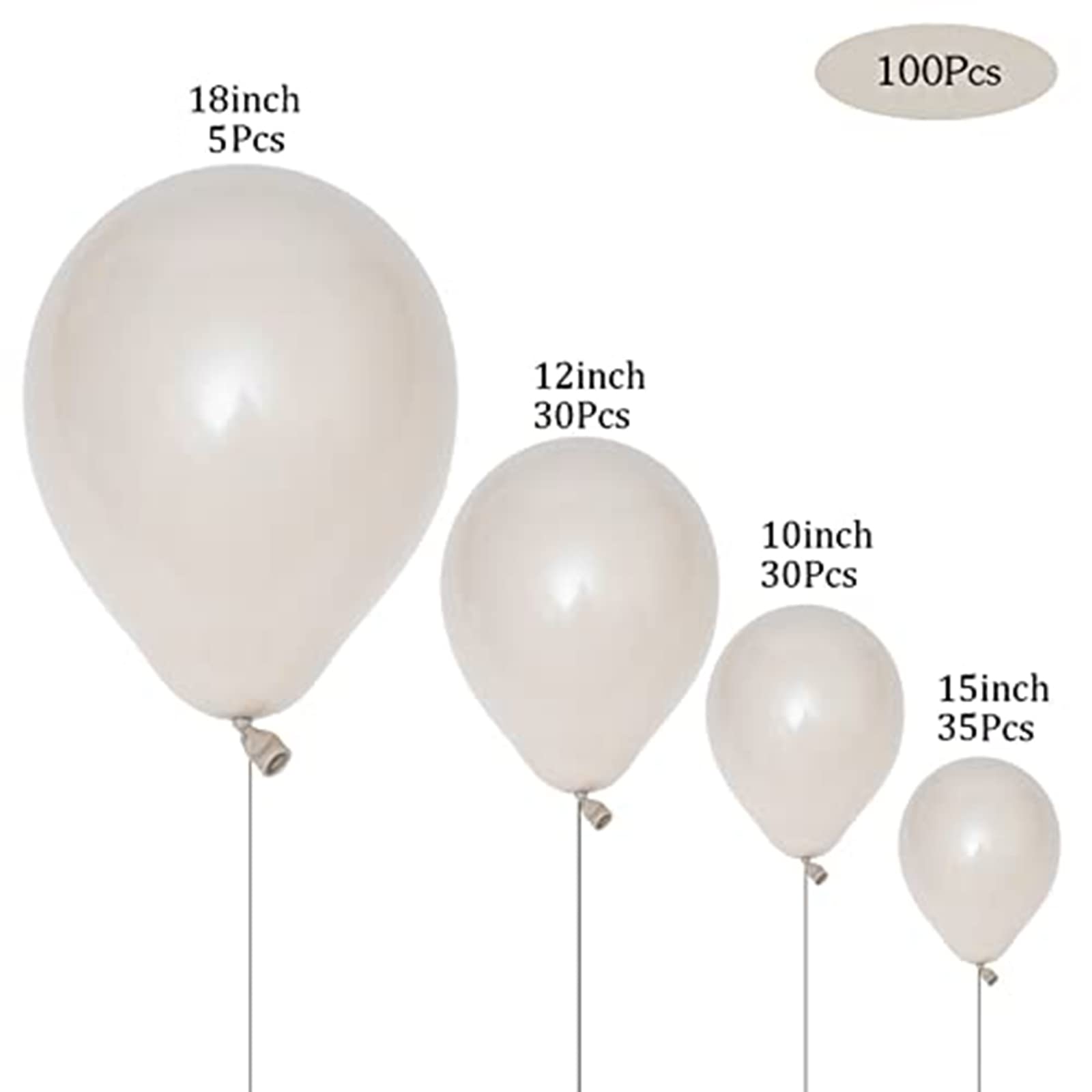 100pcs Sand White Balloons 18 inch +12 inch +10 inch +5 inch Party Nude White Balloon Birthday Balloons Baby Shower Decorations Wedding Balloons bulk