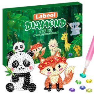 labeol arts and crafts for kids ages 8-12 - creat your own gem keychains-5d diamond art by numbers gem art kits for kids girls toddler crafts age 6-7 6-8 10-12 (animal)