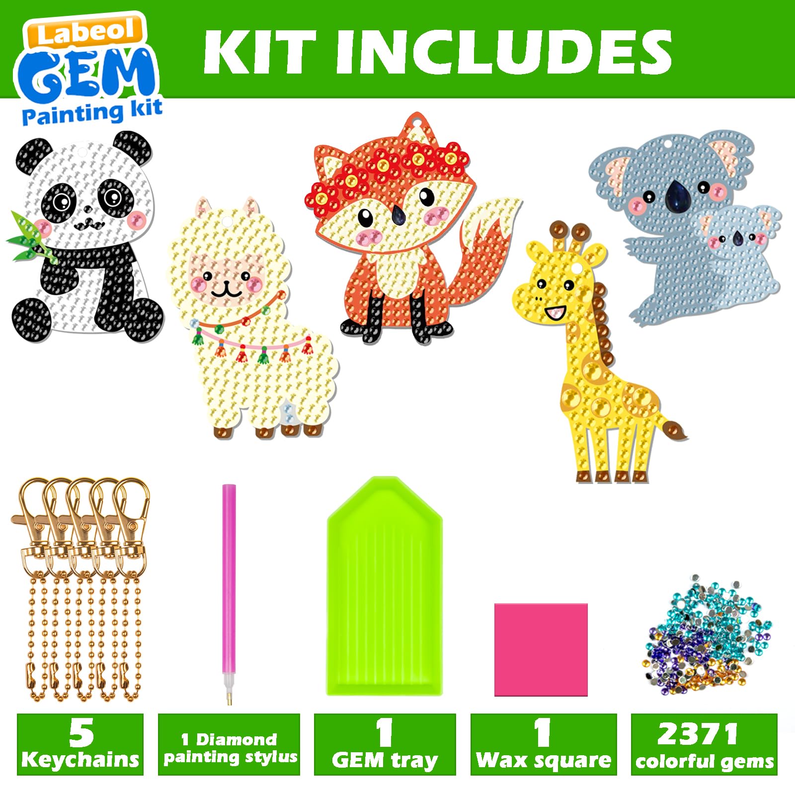 Labeol Arts and Crafts for Kids Ages 8-12 - Creat Your Own GEM Keychains-5D Diamond Art by Numbers GEM Art Kits for Kids Girls Toddler Crafts Age 6-7 6-8 10-12 (Animal)