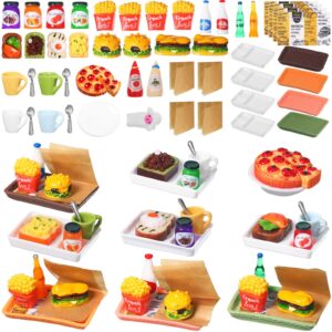 50 pieces dollhouse miniature fast food accessories set mixed resin food drink mini hamburger fries juice milk bread jam cup doll kitchen pretend play food for 1:12 dollhouse and cake toppers decor