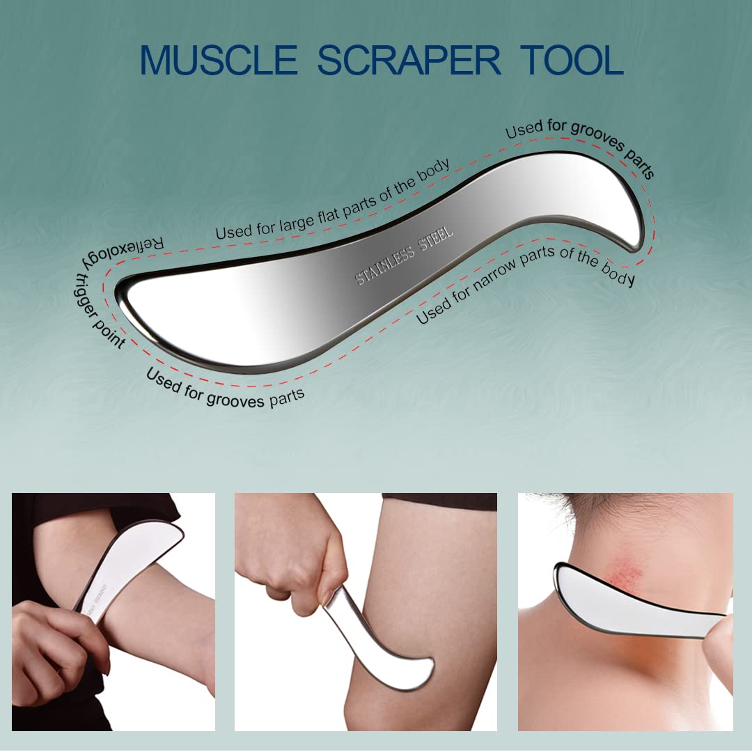 BYYDDIY Stainless Steel Gua Sha Muscle Scraper Tool,Scar Tissue Tool,Physical Therapy Tools,Muscle Scraping Tool,Guasha Massage Scraper,IASTM Tools,Skin Scraping Tool,Soft Tissue Massage Tool