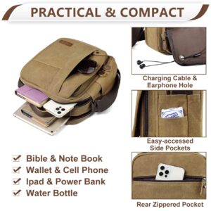 VASCHY Messenger Bag Small, Canvas Water Resistant Crossbody Shoulder Bag Purse for Men and Women Camel