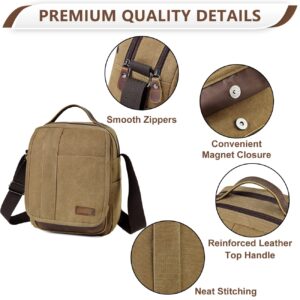 VASCHY Messenger Bag Small, Canvas Water Resistant Crossbody Shoulder Bag Purse for Men and Women Camel