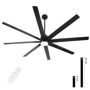 yuhao 72 inch large ceiling fan with light and remote control.6 speed reversible dc motor, dimmable tri-color temperature led.black industrial style ceiling fan for indoor or covered outdoor use.