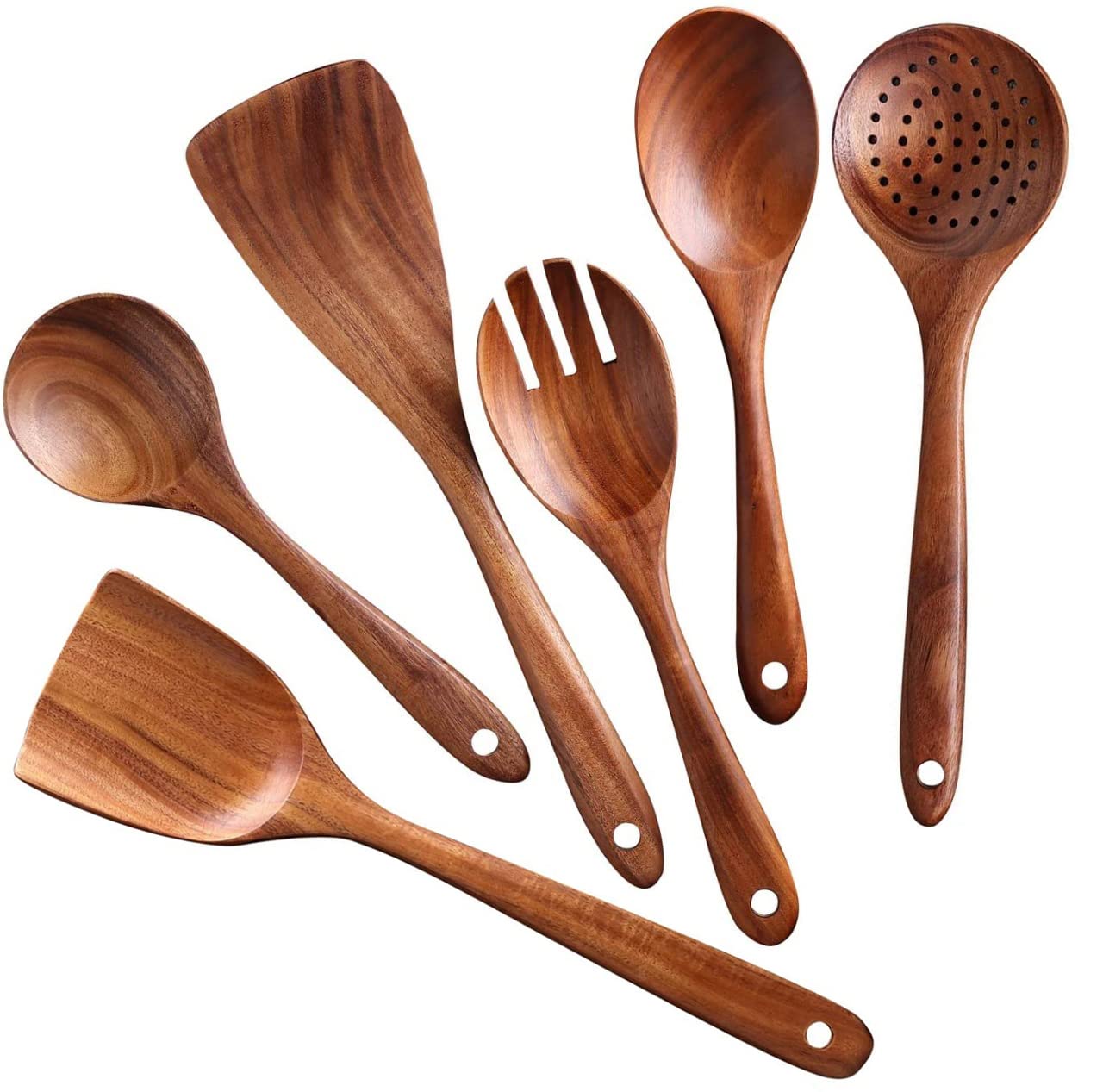 Meiyon Wooden Spoons for Cooking ,Non stick spatula utensil Set Non-stick cookware, Pan Kitchen Tool Wooden Spoons and Wooden spatula for cooking salad fork, Kitchen Utensils -6pcs