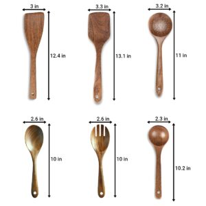 Meiyon Wooden Spoons for Cooking ,Non stick spatula utensil Set Non-stick cookware, Pan Kitchen Tool Wooden Spoons and Wooden spatula for cooking salad fork, Kitchen Utensils -6pcs