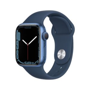 apple watch series 7 (gps, 41mm) blue aluminum case with abyss blue sport band, regular (renewed)