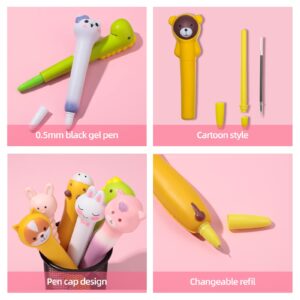 24 Pcs Cute Kawaii Pen Accessories For Girl Animal Fruit Shaped Stress Relief Supplies Gel Ink Pens with Replacement Refills for Kids Students School Office