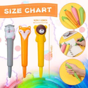 24 Pcs Cute Kawaii Pen Accessories For Girl Animal Fruit Shaped Stress Relief Supplies Gel Ink Pens with Replacement Refills for Kids Students School Office