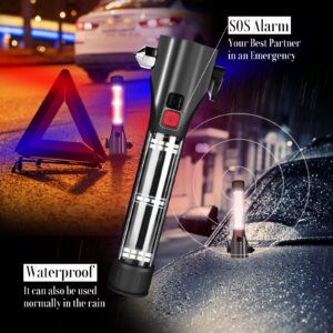 Unicumoo Solar Powered Car Safety Hammer Flashlight with Seatbelt Cutter, LED High Lumens, Red and Blue SOS Flashing, USB Charging, Magnetic Attraction, Portable Design