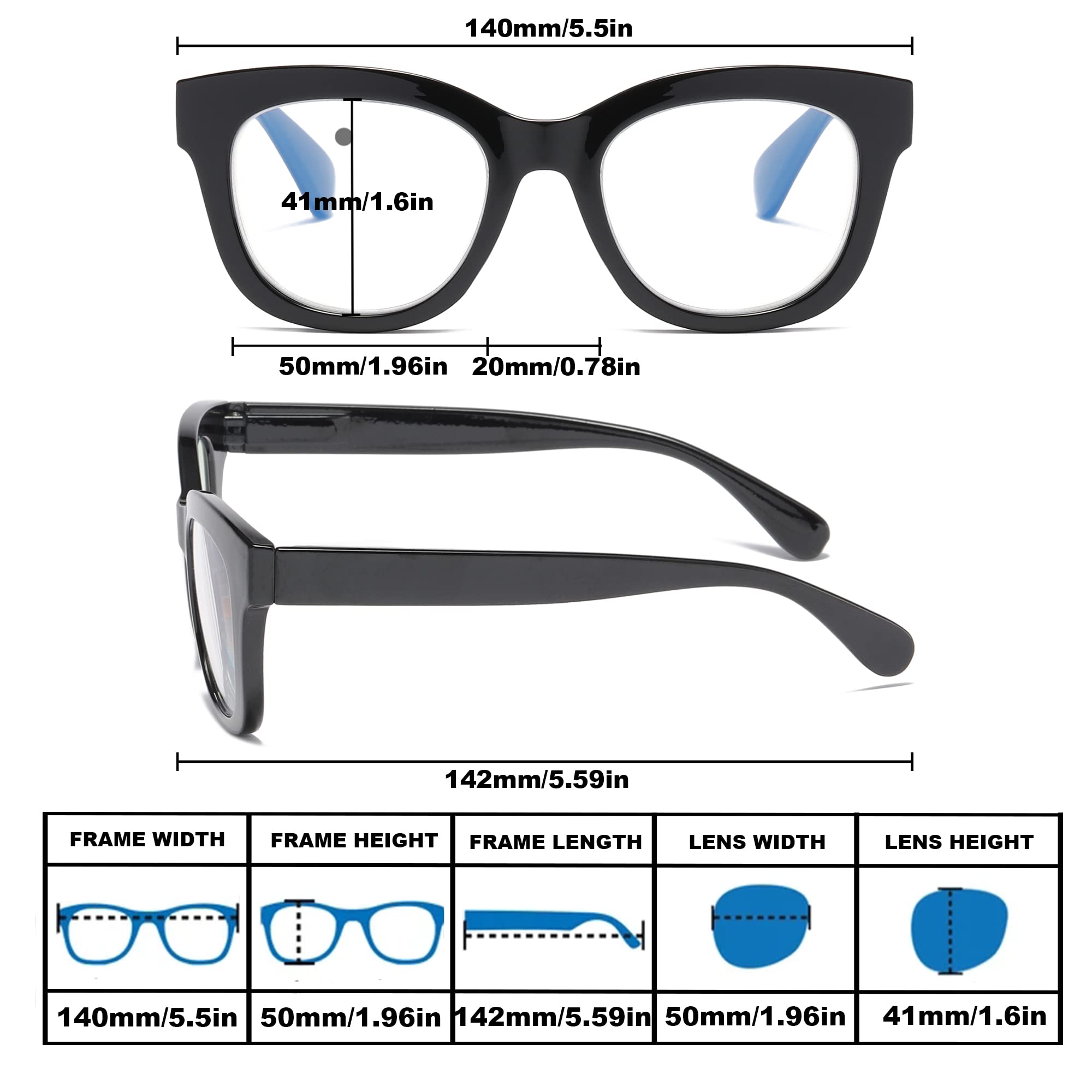 ZXYOO 3 Pack Oversized Blue Light Blocking Reading Glasses for Women, Retro Style Readers with Spring Hinge +1.00