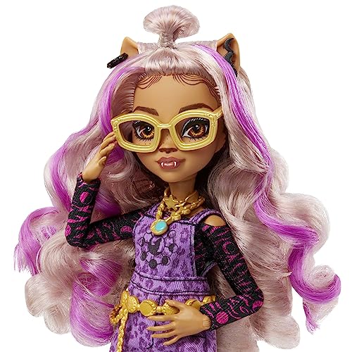 Monster High Doll, Clawdeen Wolf with Purple Streaked Hair in Signature Look with Fashion Accessories & Pet Dog Crescent