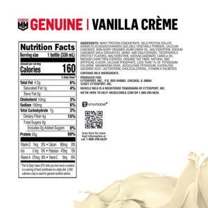 Muscle Milk Genuine Protein Shake, Vanilla Creme, 11.16 Fl Oz Bottle, 12 Pack, 25g Protein, Zero Sugar, Calcium, Vitamins A, C & D, 5g Fiber, Energizing Snack, Workout Recovery, Packaging May Vary