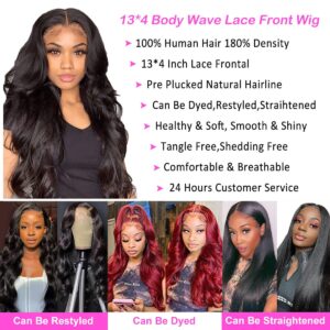 GABRIELLE 26 Inch Body Wave Frontal Wigs Human Hair HD Lace Front Wigs Human Hair 13x4 Body Wave Lace Frontal Wig 180% Density Pre Plucked Lace Wigs for Women Brazilian Human Hair Black Glueless Wigs