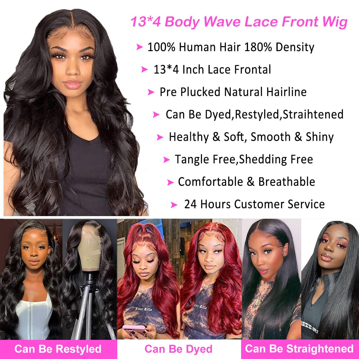 GABRIELLE 26 Inch Body Wave Frontal Wigs Human Hair HD Lace Front Wigs Human Hair 13x4 Body Wave Lace Frontal Wig 180% Density Pre Plucked Lace Wigs for Women Brazilian Human Hair Black Glueless Wigs