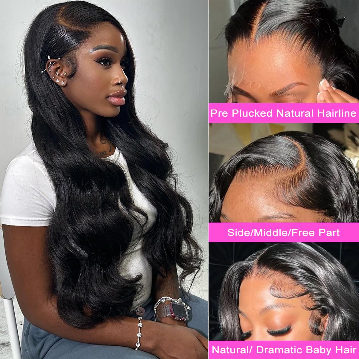 GABRIELLE 26 Inch Body Wave Frontal Wigs Human Hair HD Lace Front Wigs Human Hair 13x4 Body Wave Lace Frontal Wig 180% Density Pre Plucked Lace Wigs for Women Brazilian Human Hair Black Glueless Wigs