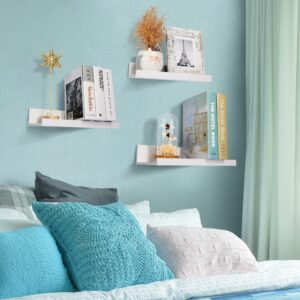 Upsimples Home Floating Shelves for Wall Decor Storage, Wall Shelves Set of 5, Wall Mounted Wood Shelves for Bedroom, Living Room, Bathroom, Kitchen, Small Picture Ledge Shelves, White