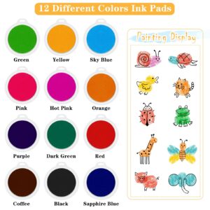 HOBBY HORSE 12 Pack Large Round Craft Ink Pad 12 Colors Rainbow DIY Fingerprint Ink Pad Washable Painting Card Stamps Partner Crafts Projects Rubber Stamps Wood Scrapbook