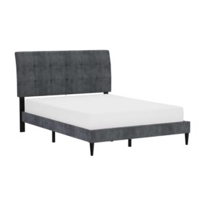 hillsdale furniture blakely button tufted upholstered platform queen bed with 2 dual usb ports, dark gray