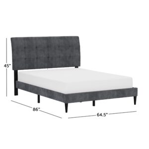 Hillsdale Furniture Blakely Button Tufted Upholstered Platform Queen Bed with 2 Dual USB Ports, Dark Gray