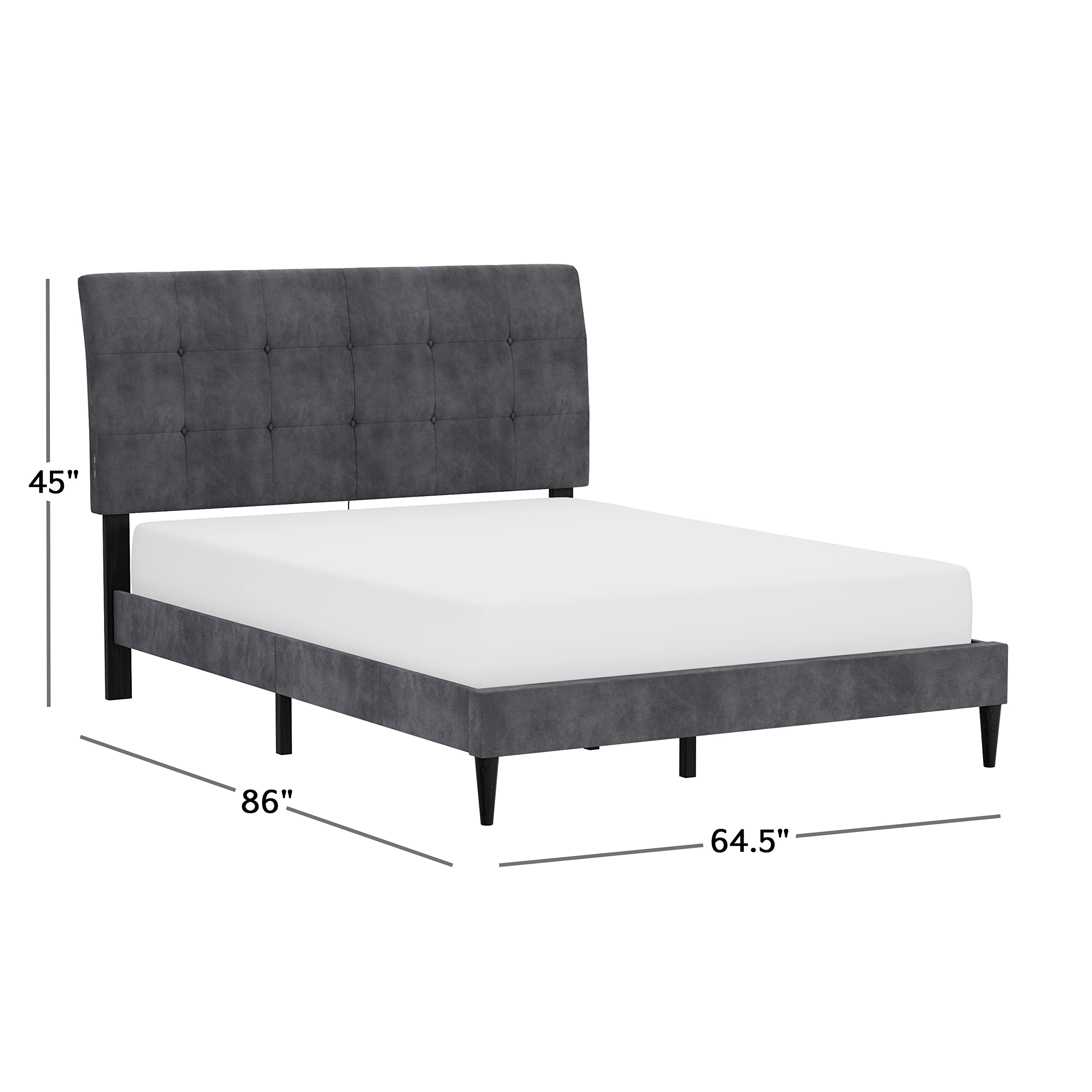 Hillsdale Furniture Blakely Button Tufted Upholstered Platform Queen Bed with 2 Dual USB Ports, Dark Gray