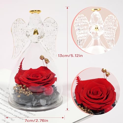 Miofula Preserved Flower Rose Birthday Gifts for Mom, Angel Figurines with Forever Real Rose Gifts for Her Mom Grandma, Angels Gifts for Mothers Day Christmas Anniversary Thanksgiving Birthday Gifts