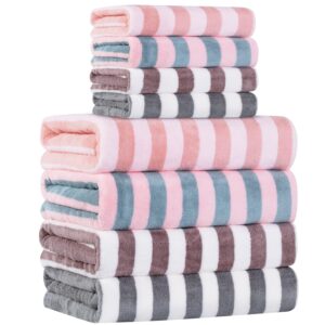 olester microfiber bath towel set 4 bath towels 4 hand towels 4 colors for shower pool beach bathroom super absorbent soft quick dry lightweight