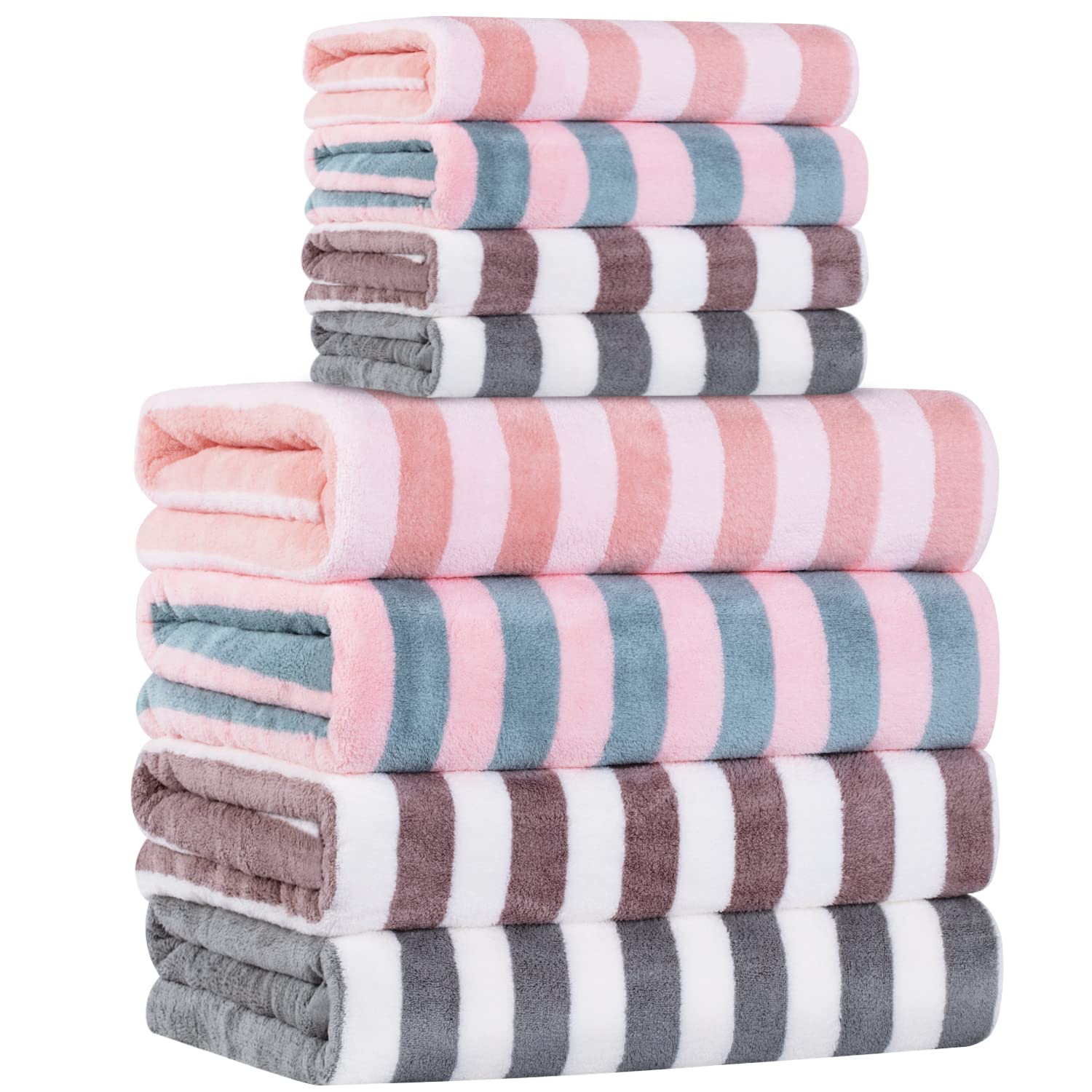 OLESTER Microfiber Bath Towel Set 4 Bath Towels 4 Hand Towels 4 Colors for Shower Pool Beach Bathroom Super Absorbent Soft Quick Dry Lightweight