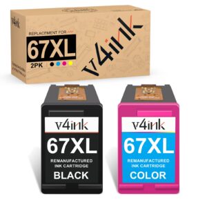 v4ink 67xl remanufactured ink cartridge replacement for hp 67 xl compatible with deskjet 1210 1215 1255 2300 2700 2710 deskjet plus 4122 4121 4123 envy 6022 6030 6032 envy pro 6422 6430 6432 (k+t)