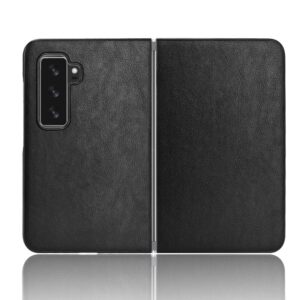 for microsoft surface duo 2 case luxury pu leather hybrid pc phone case elegant lightweight slim shockproof protective cover (black)