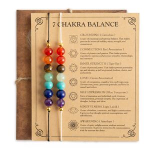 7 chakra stones bracelets, 2pcs handmade natural carnelian crystal adjustable bracelet with wish card - braided beaded rainbow lgbtq bracelet healing anxiety jewelry set yoga reiki gift