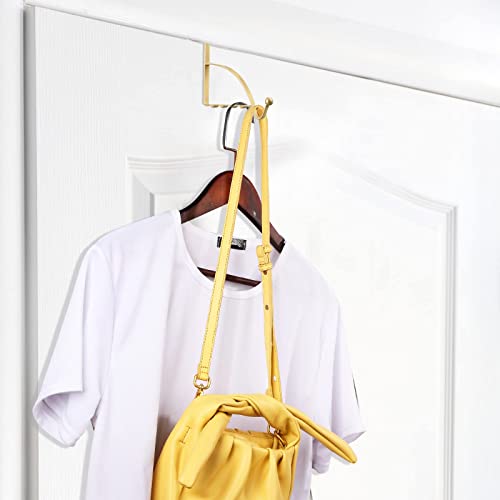 Hotop 4 Pieces Over Door Hooks Hanger Multi Hanging Storage Organizers Valet Hooks for Coats Clothes Hoodies Hats Scarves Purses Keys Bath Towels Robes & More (Champaign Gold)