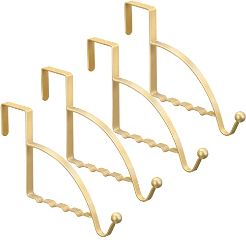 Hotop 4 Pieces Over Door Hooks Hanger Multi Hanging Storage Organizers Valet Hooks for Coats Clothes Hoodies Hats Scarves Purses Keys Bath Towels Robes & More (Champaign Gold)