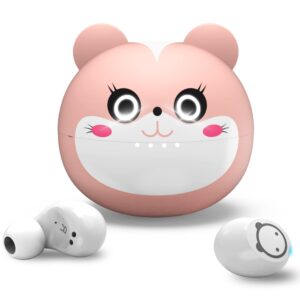 amaface bluetooth earbuds pink wireless earbuds for kids 36h playtime ipx5 waterproof noise reduction cordless girls&boys earbuds usb-c led display cartoon kids earphones for iphone android