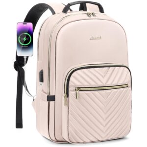 lovevook laptop backpack for women 15.6 inch,cute womens travel purse,professional computer bag,waterproof work business college teacher bags carry on with usb port,nude