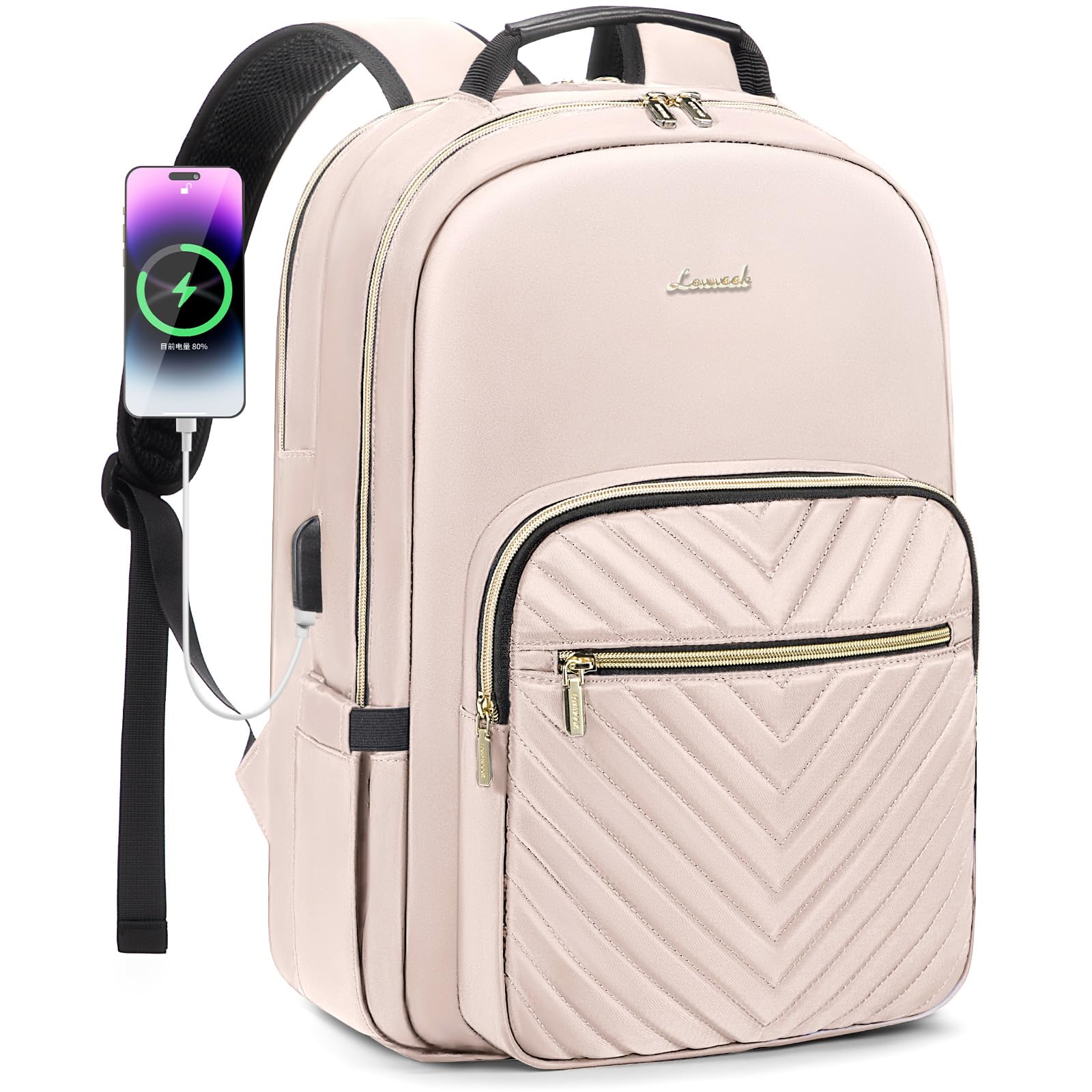 LOVEVOOK Laptop Backpack for Women 15.6 inch,Cute Womens Travel Purse,Professional Computer Bag,Waterproof Work Business College Teacher Bags Carry on with USB Port,Nude